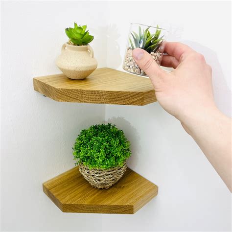 Set Of 2 Oak Floating Corner Shelves Oak Bathroom Furniture Etsy