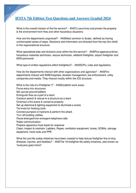 Ifsta 7th Edition Test Questions And Answers Graded 2024 Exams Nursing Docsity