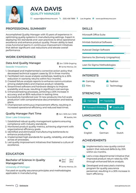 Quality Manager Resume Samples Templates For