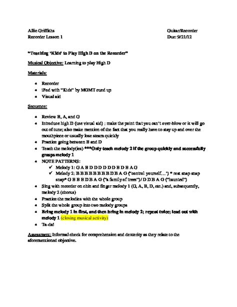 Recorder Lesson 1 Pdfcoffeecom