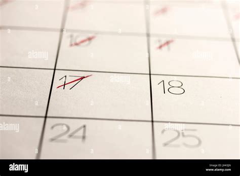 Close Up Shot Of A Calendar With Marked Out Dates Stock Photo Alamy