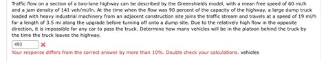 solved traffic flow on a section of a two lane highway can