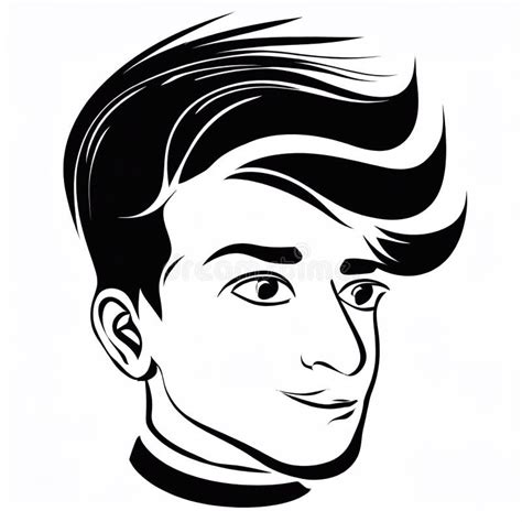 Monochrome Logo Emblem Head Of A Man With A Stylish Hairstyle Stock