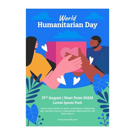 Cartel O Folleto Plano Dibujado A Mano Del Día Mundial Humanitario