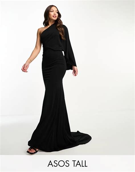 Asos Design Tall Hochwertiges Fließendes Maxikleid In Schwarz Mit