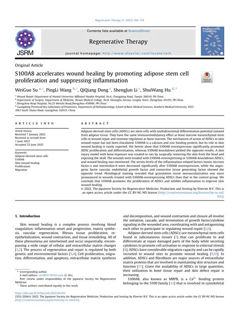 Pdf S100a8 Accelerates Wound Healing By Promoting Adipose Stem Cell