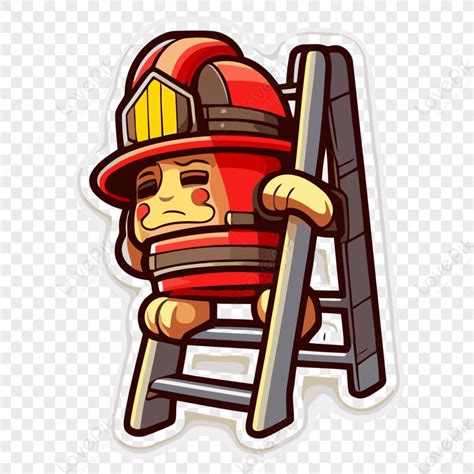 한쪽에는 헬멧을 쓰고 다른 사다리를 들고 있는 소방관 스티커 일러스트 클립 아트 벡터상표 Png 일러스트 무료 다운로드 Lovepik