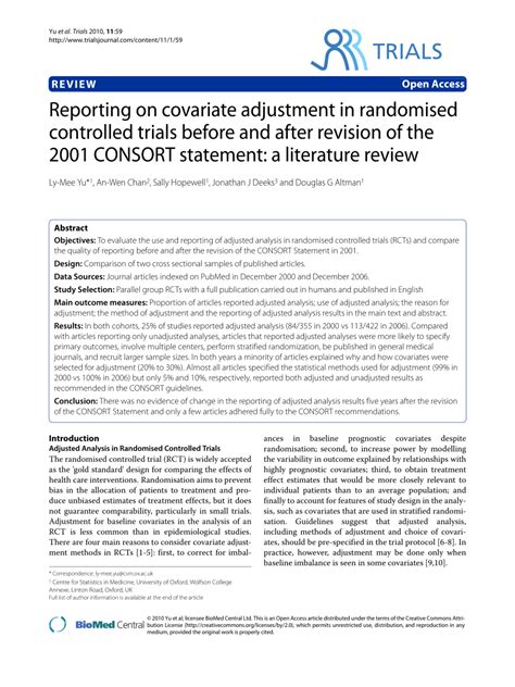 Pdf Reporting On Covariate Adjustment In Randomised Controlled Trials Before And After