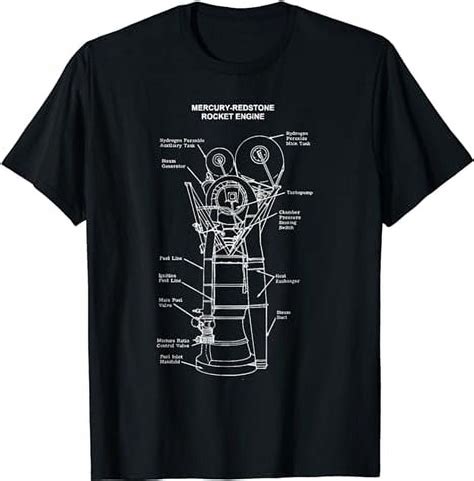 Mercury Redstone Rocket Engine Blueprint Technical Drawing T Shirt