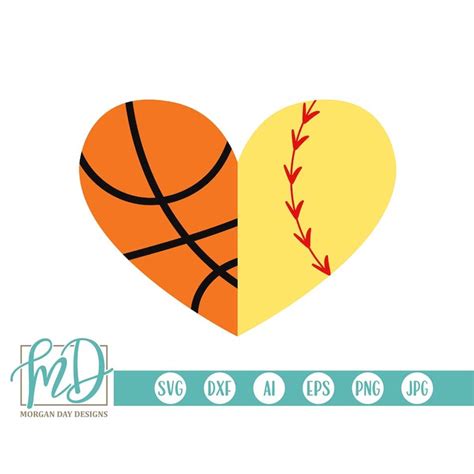 Basketball Svg Softball Svg Half Heart Svg Half Sports Inspire