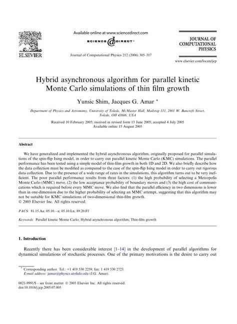 Pdf Hybrid Asynchronous Algorithm For Parallel Kinetic Monte Carlo