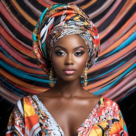Beautiful African Fashion Model Young Woman On A Black Backgroun Premium Ai Generated Image