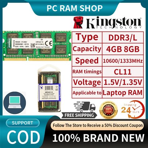Kingston 4gb 8gb Ddr3 Ram 1333mhz 1600mhz Ddr3l Memory Sodimm Pc3 10600 12800 Ram For Laptop