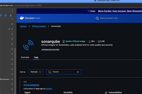 sonarqube 10 8 0 is missing from docker hub sonarqube server