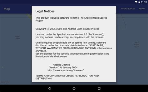 Display Legal Notices For Google Maps Android Api V On Options Menu