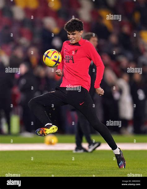 Liverpools Stefan Bajcetic Warms Up Before The Premier League Match At