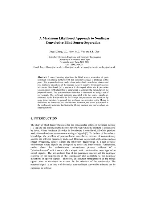 Pdf A Maximum Likelihood Approach To Nonlinear Convolutive Blind