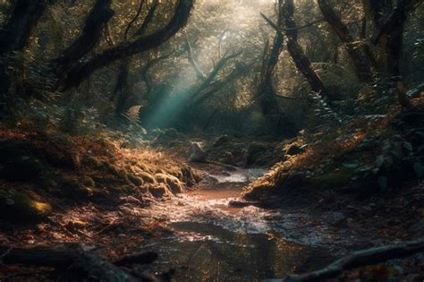 Premium Ai Image The Green Forest Is Covered With Moss Generative Ai