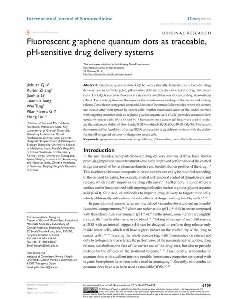 Pdf Fluorescent Graphene Quantum Dots As Traceable Ph Sensitive Drug
