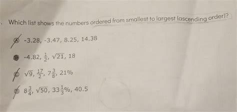 Solved Which List Shows The Numbers Ordered From Sma