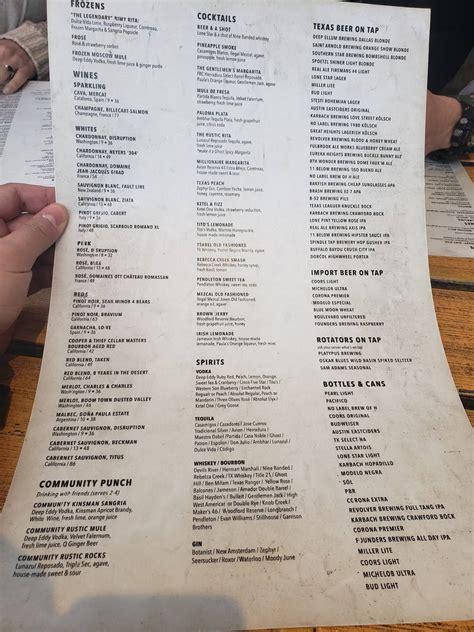 Menu At The Rustic Pub Bar Houston Polk St