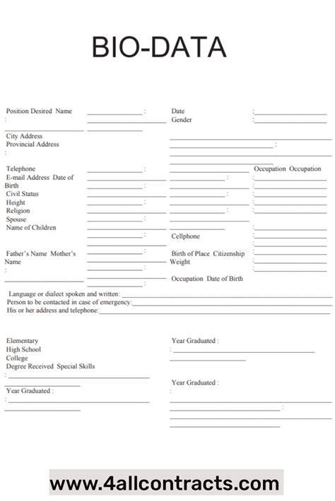 Bio Data Form Philippines Pdf Free Download Bio Data Data Form