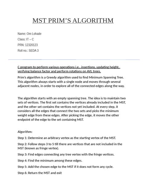 Ads La8 Mst Prim S Algorithm Pdf Computational Problems Algorithms And Data Structures