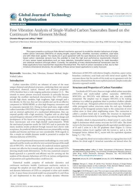 Pdf Free Vibration Analysis Of Single Walled Carbon Nanotubes