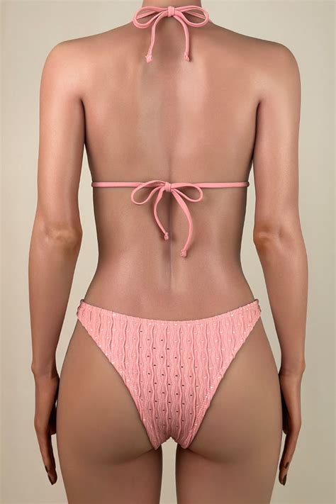 Textured Sarong High Leg Brazilian Cheeky Halter Slide Triangle Bikini