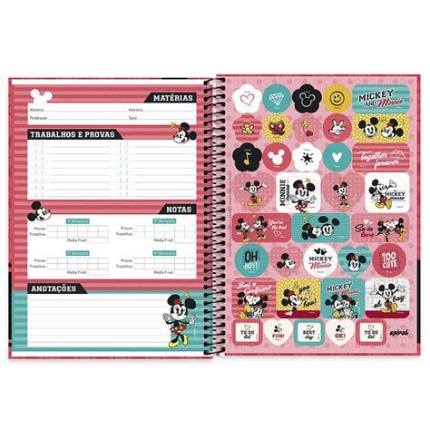 Caderno universitário capa dura 1x1 80 folhas Disney Mickey Minnie