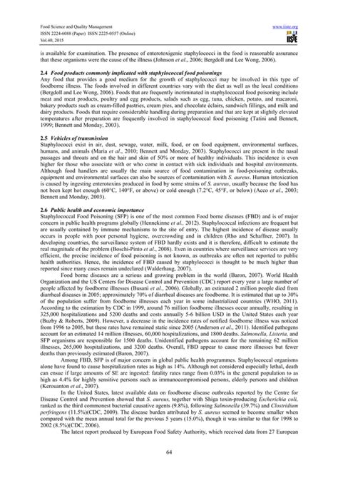 A Review On Staphylococcal Food Poisoning Pdf Infectious Diseases