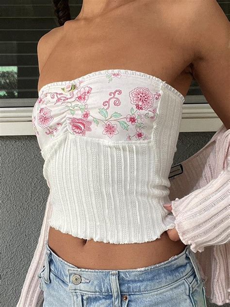 Patchwork Floral Knitted Bandeau Top Omcne