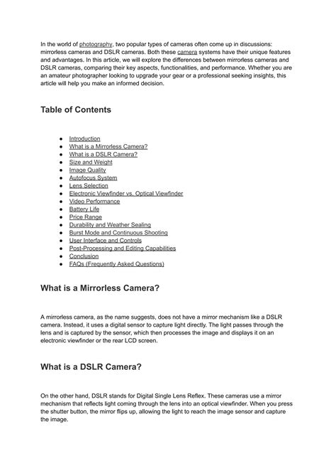 Difference Between Mirrorless Camera And DSLR Camera A Comprehensive