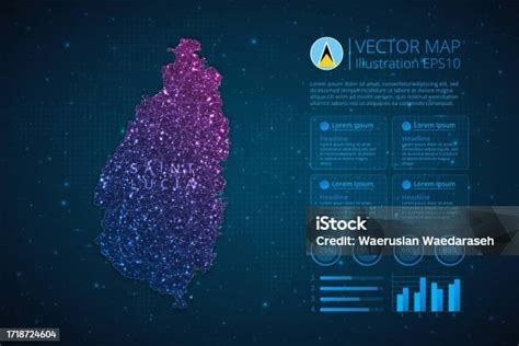 세인트 루시아 지도 인포그래픽 템플릿은 다이어그램 그래프 프리젠테이션 및 차트에 파란색 배경에 추상적인 기하학적 메쉬 다각형 조명 개념이 있다 0명에 대한 스톡 벡터 아트