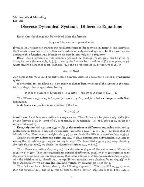Difference Eq Diff Eqs But Good Mathematical Modeling Lia Vas Discrete Dynamical Systems