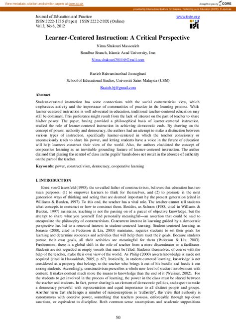 Pdf Learner Centered Instruction A Critical Perspective