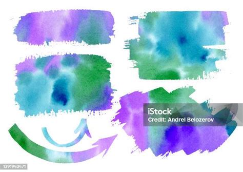 수채화 화살표 자유형 그리기 녹색 파란색 보라색 수채화 화살표 프레임 요소를 설정합니다 인포그래픽 카탈로그 배경 웹페이지에 대한 스톡 벡터 아트 및 기타 이미지 Istock