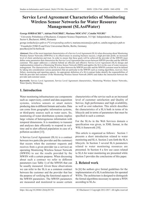 Pdf Service Level Agreement Characteristics Of Monitoring Wireless