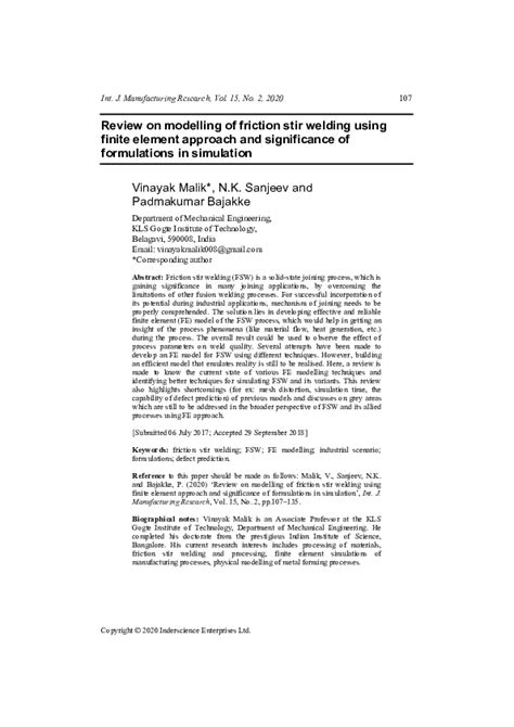 Pdf Review On Modelling Of Friction Stir Welding Using Finite Element