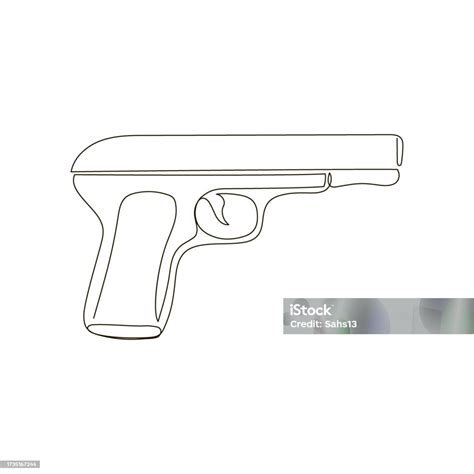 권총 연속 선 그리기 무기 가스 권총 총기 경찰 및 자기 방어용 무기 총의 라인 아트 경찰관에 대한 스톡 벡터 아트 및 기타 이미지 Istock
