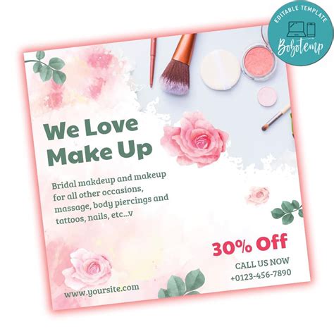 Bridal Make Up Flyer Template Customizable Instant Download Bobotemp