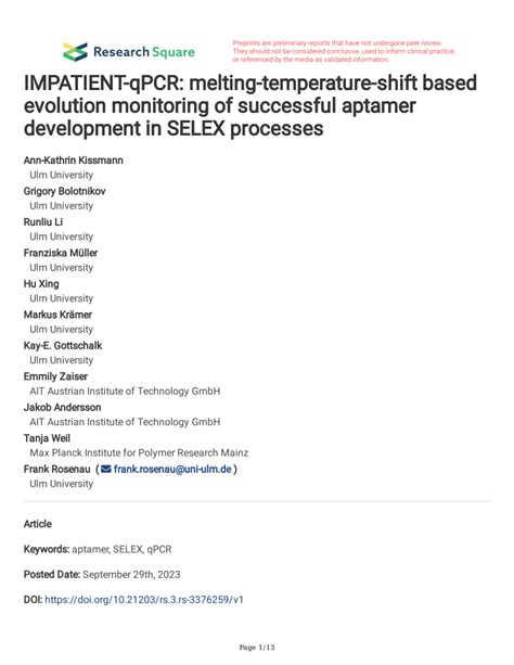 Pdf Impatient Qpcr Melting Temperature Shift Based Evolution