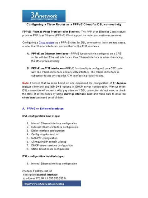 Configuring A Cisco Router As A Pppoe Client For Dsl Connectivity Pdf