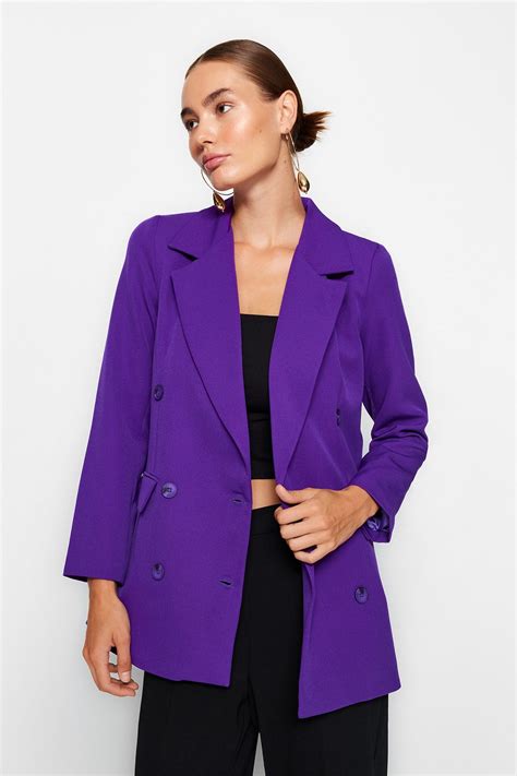 Trendyol Collection Purple Oversize Lined Woven Blazer Jacket