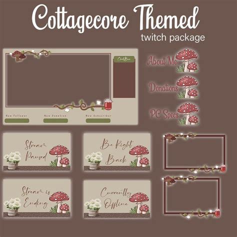 Cottagecore Themed Twitch Package Cozy Mushroom Cottagecore Gamer