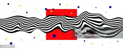 기하학적 배경에 추상 착시 파동 물결 모양의 왜곡 효과를 형성하는 흑백 줄무늬의 흐름 기하학적 평면의 요소를 사용한 그래픽 초현실적 인 디자인 벡터 그림입니다 3차원 형태에