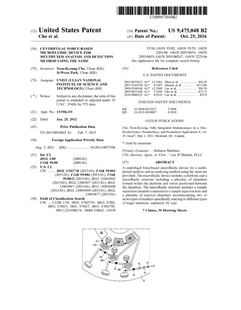 [usa] Centrifugal Force Based Microfluidic Device For Multiplxed Analysis And Detection Method