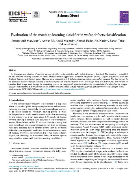 Wafer Fault By Science Directs Available Online At Sciencedirect ScienceDirect ICT Express