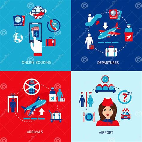 Sistema Del Plano De Los Iconos Del Aeropuerto Ilustración Del Vector