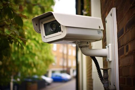 Close Up Surveillance Camera Monitoring City Streets In Urban Environment For Security Purposes